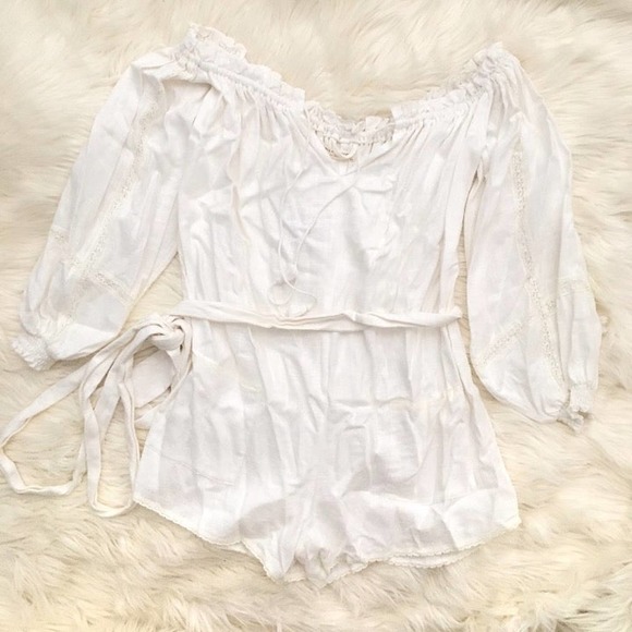 Spell | Pants & Jumpsuits | Spell Milla Romper White Linen Blend Off ...